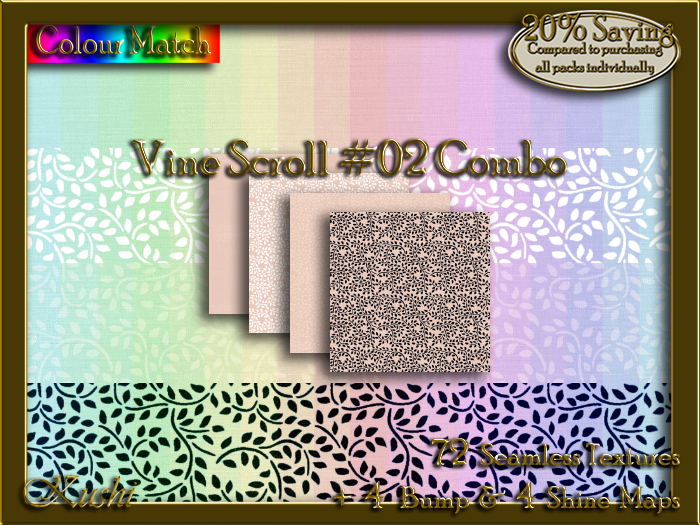 Second Life Marketplace - Vine Scroll #02 COMBO Seamless Texture Bundle